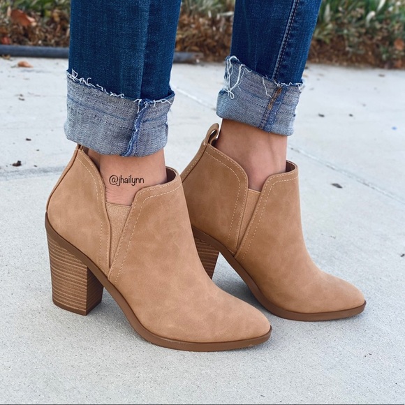 Fabutiq | Shoes | Hp Warm Taupe Side Split Chunky Heel Bootie | Poshmark